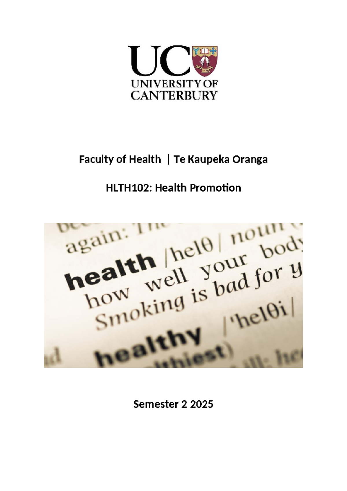 HLTH102: Health Promotion Course Handbook - Semester 2, 2025 - Studocu