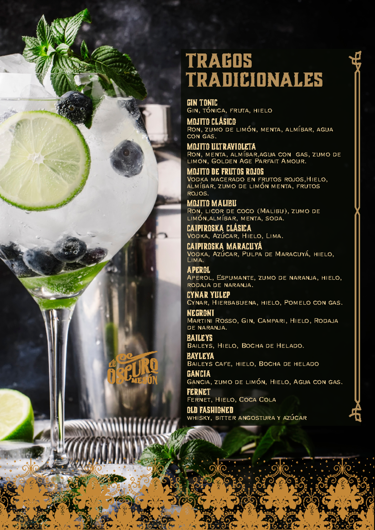 Carta de tragos febrero - GIN TONIC Gin, tónica, fruta, hielo MOJITO ...