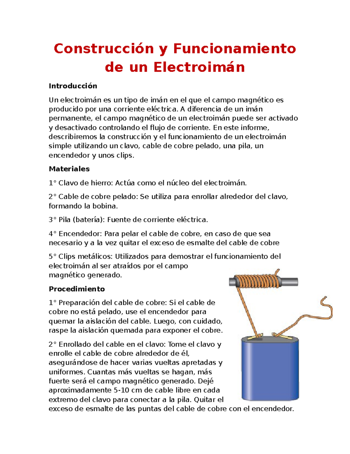 Informe sobre la Construcción y Funcionamiento de un Electroimán - Studocu