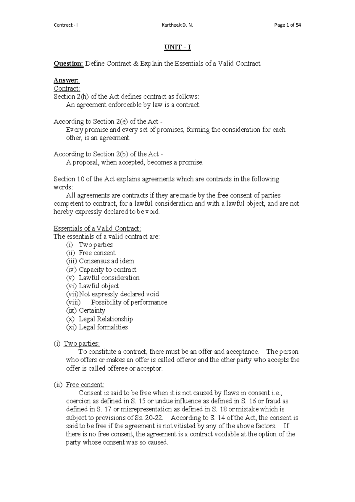 Contract Law: Q&A on Essentials, Acceptance & Privity (Course Code ...