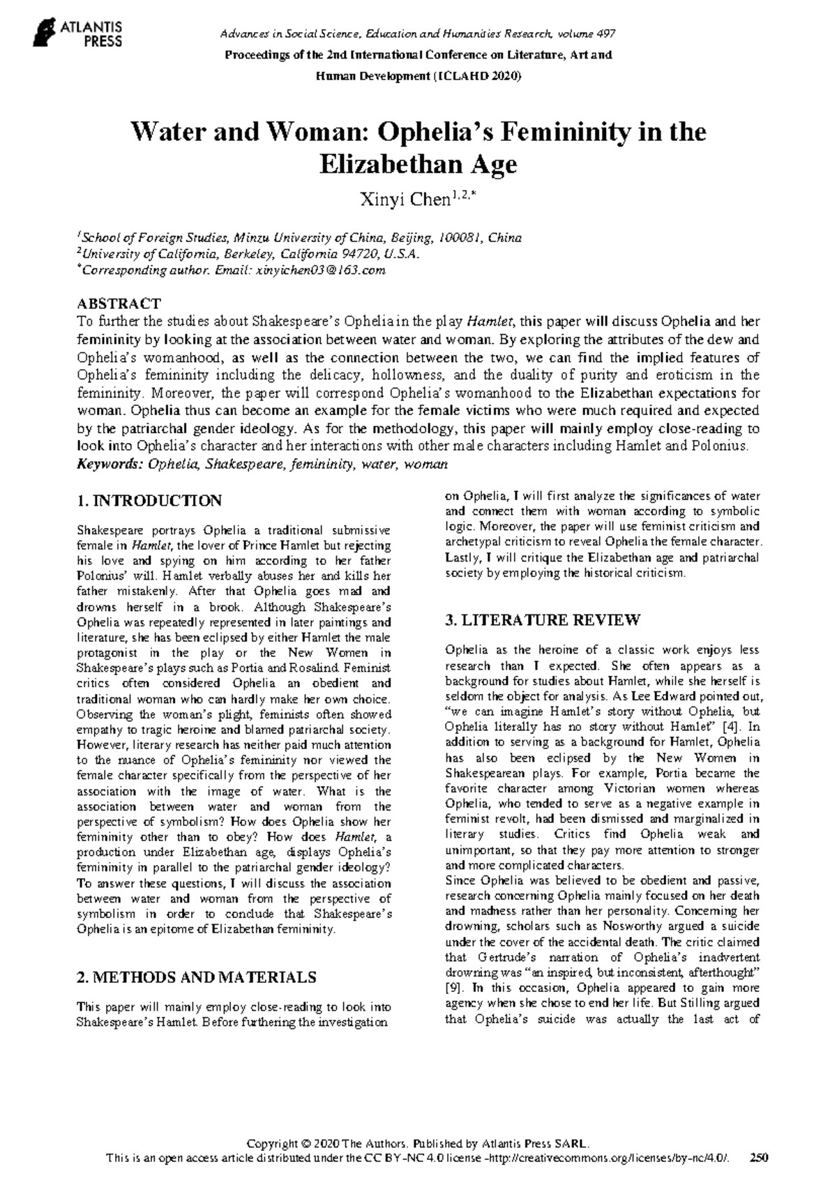 Water and Woman: Exploring Ophelia's Femininity in Hamlet (ENG 497 ...