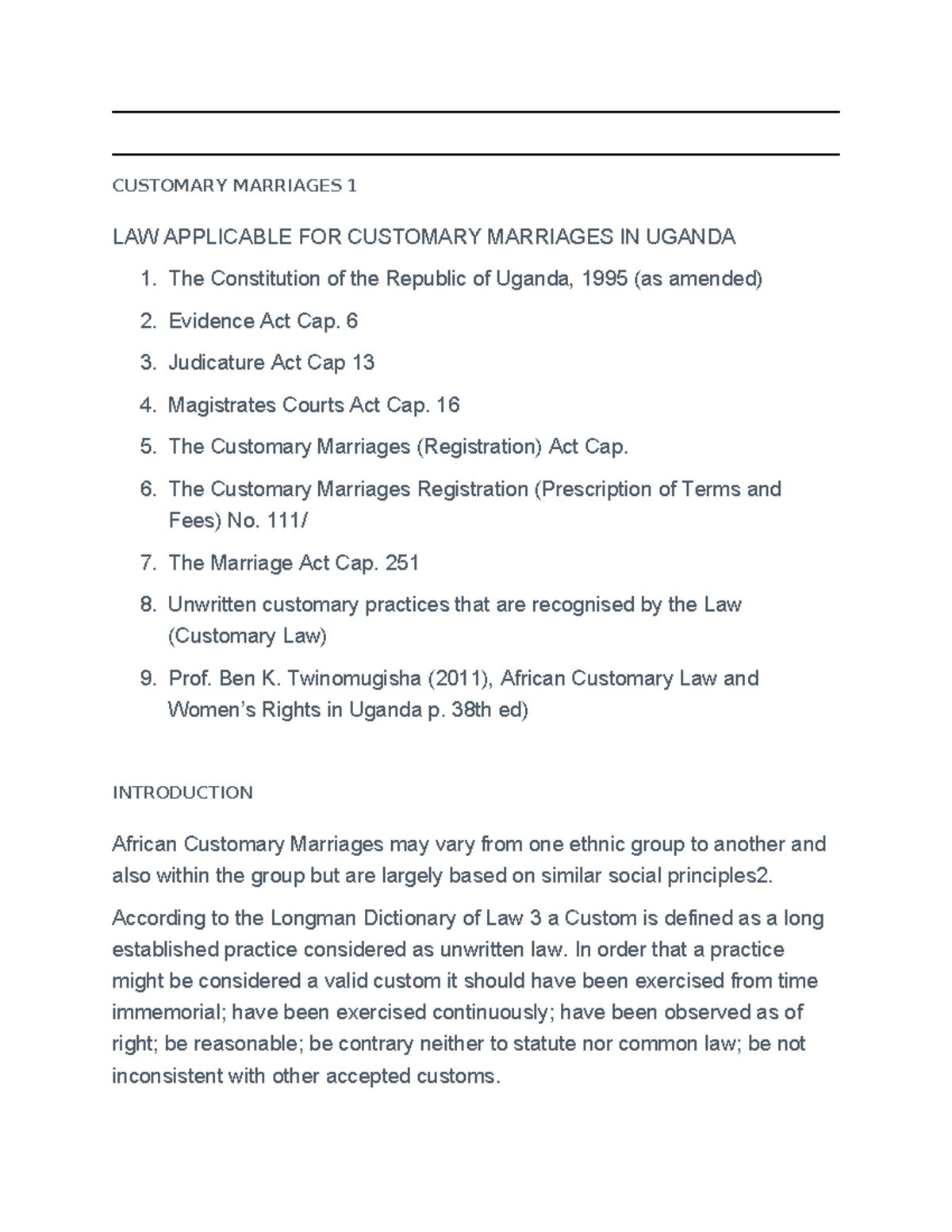 Customary Marriages in Uganda: Legal Framework and Practices - Studocu