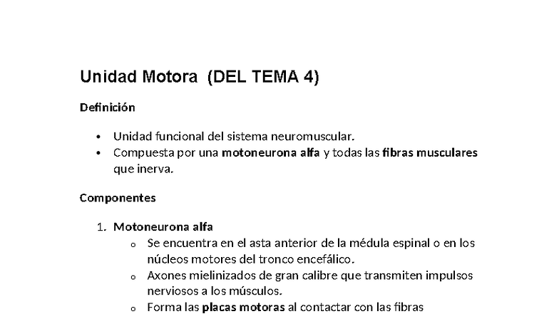 Unidad Motora: Definición y Componentes (Anatomía 1º, TEMA 4) - Studocu
