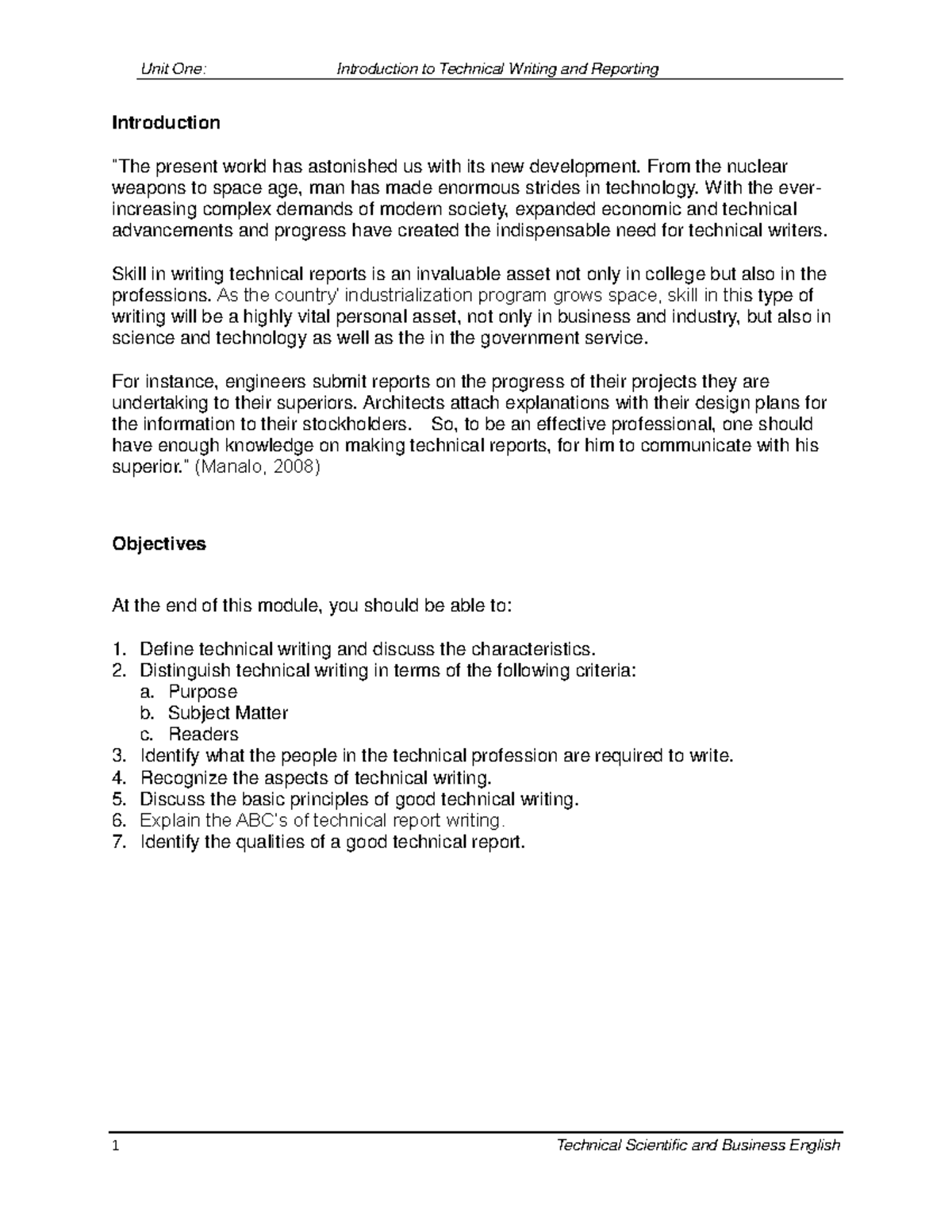 Module 001 Introduction to Technical Writing and Reporting ...