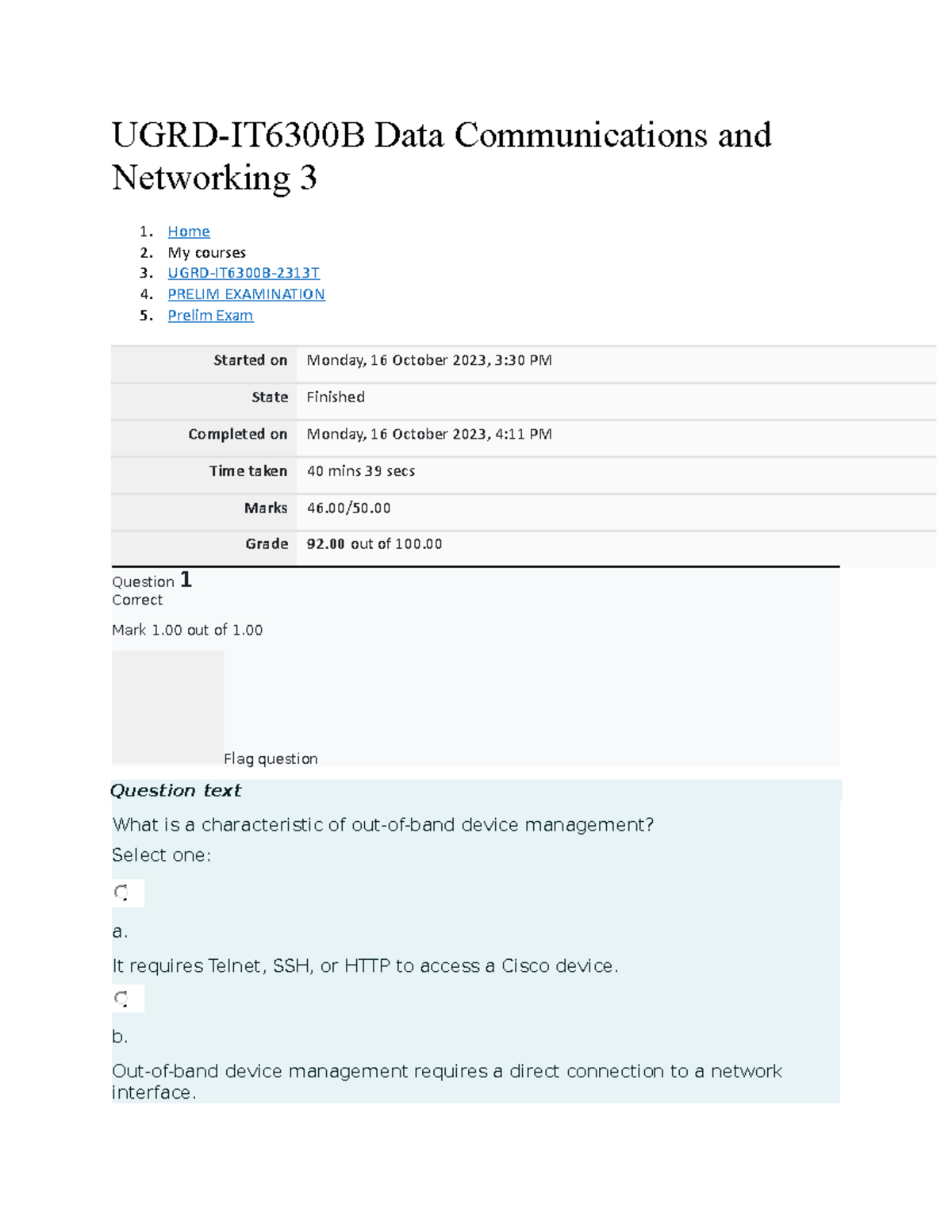 Ugrd It6300b Data Communications And Networking 3 Prelim Exam Ugrd
