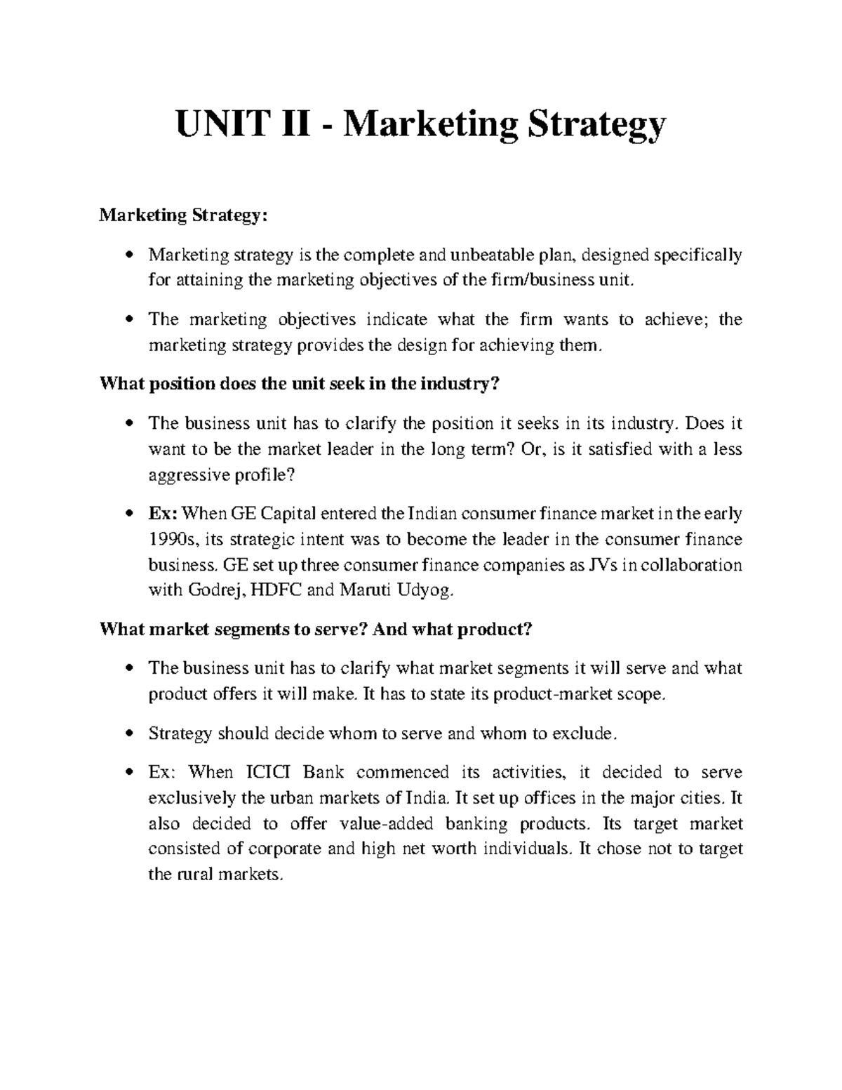 Unit 2 marketing managmenet - UNIT II - Marketing Strategy Marketing ...