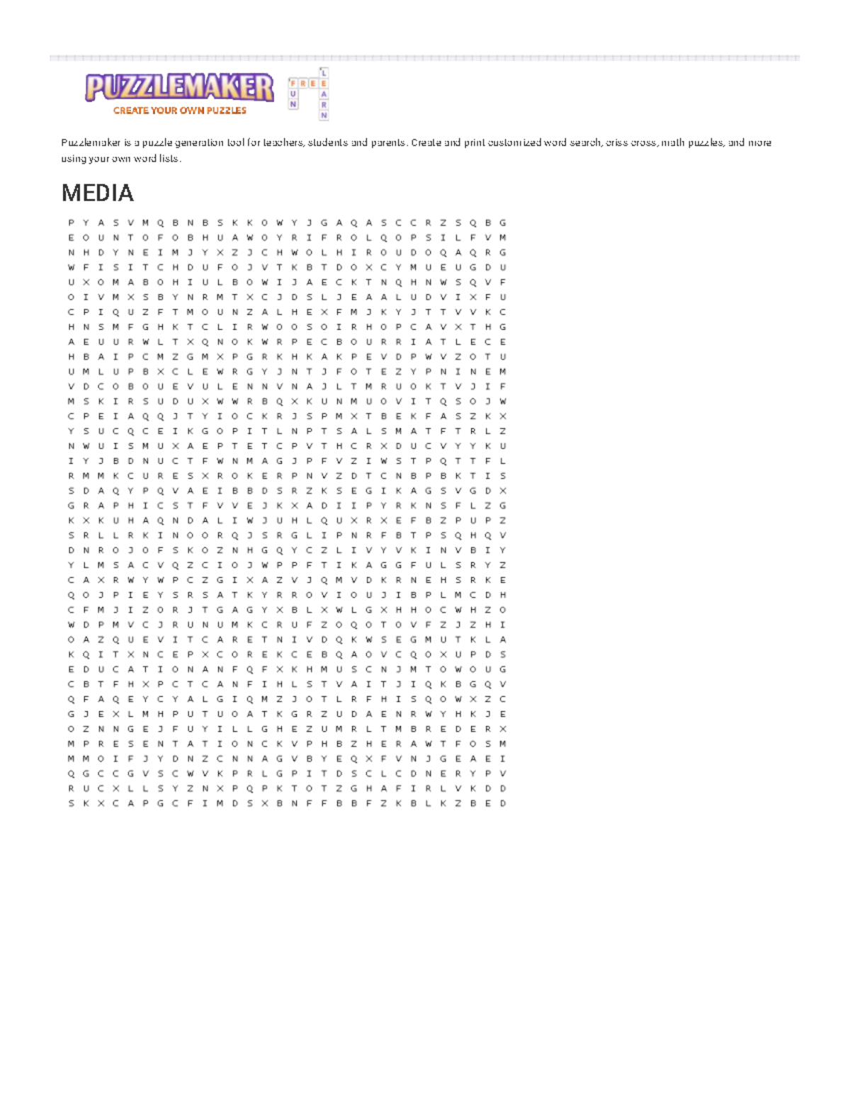 Word Search Puzzle Discovery Education Puzzlemaker - Understanding the ...