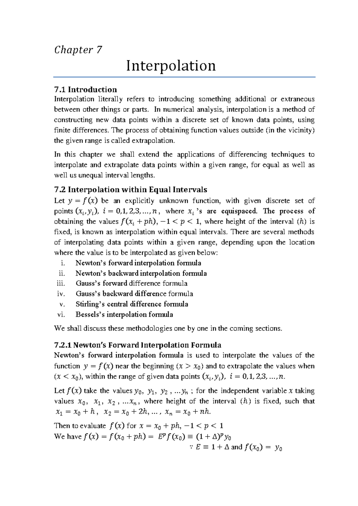 Interpolation Techniques Lecture Notes (Course Code: MATH101) - Studocu