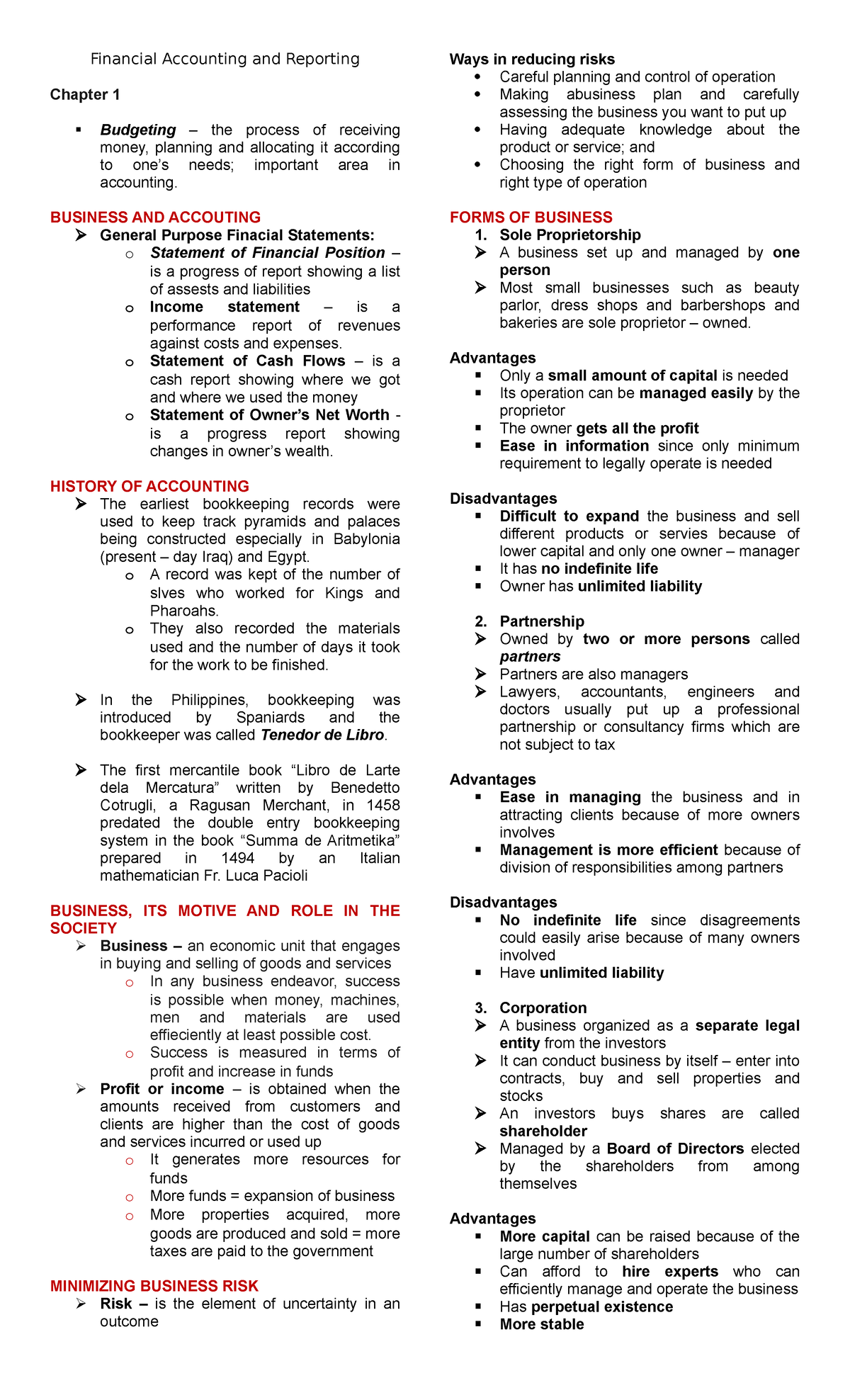 FA 101: Financial Accounting & Reporting - Chapter 1 Overview - Studocu