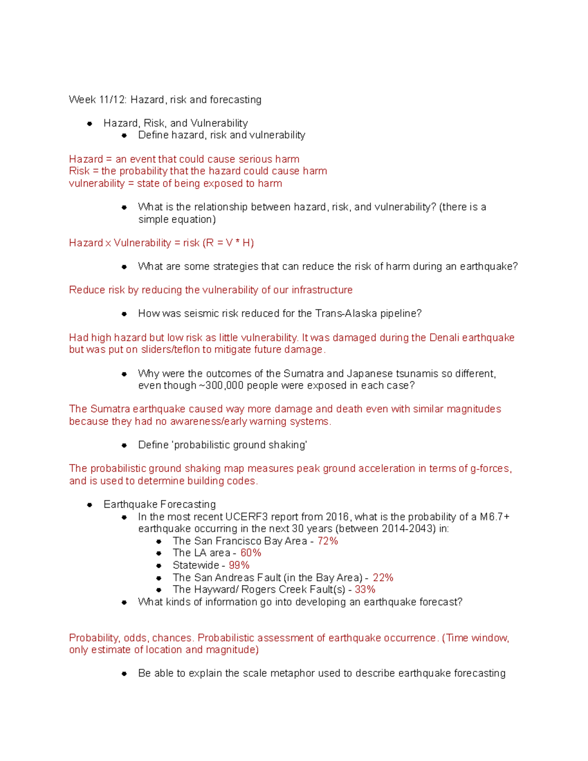 Earthquakes final study guide - Week 11/12: Hazard, risk and ...