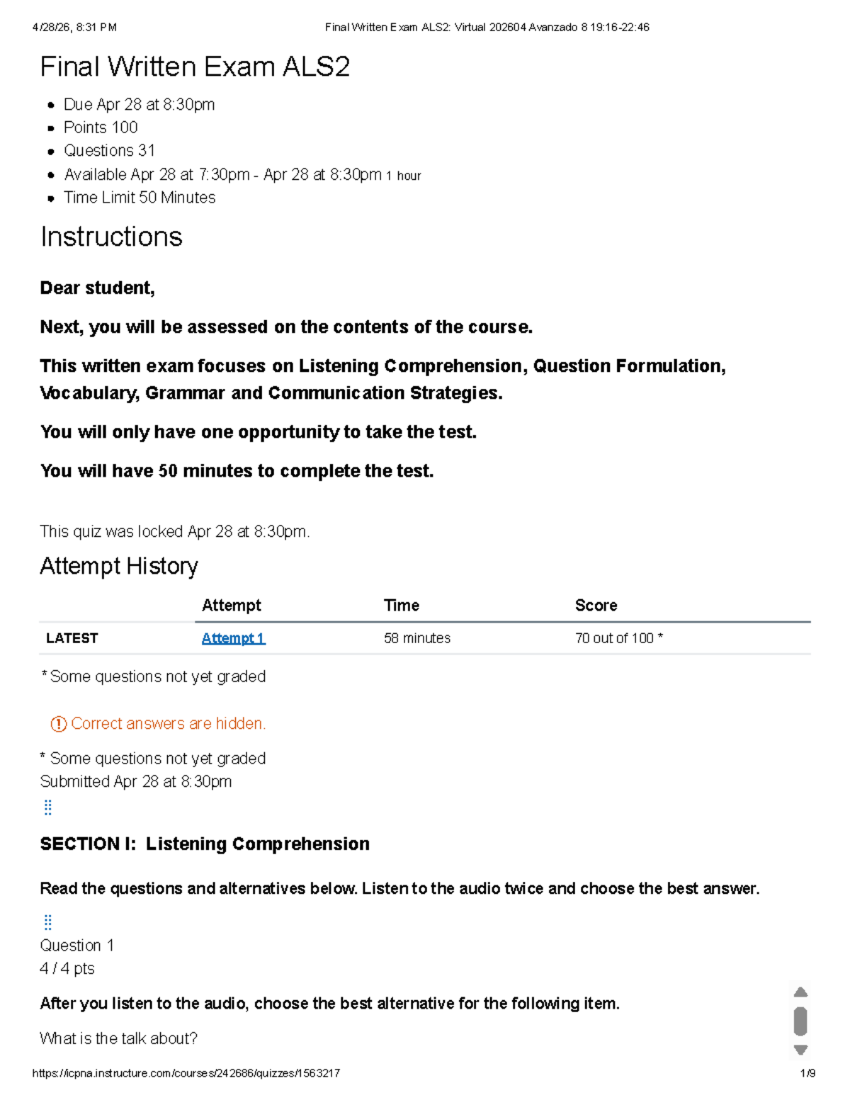 Final Written Exam ALS2: Virtual 202604 Avanzado 8 Overview and ...