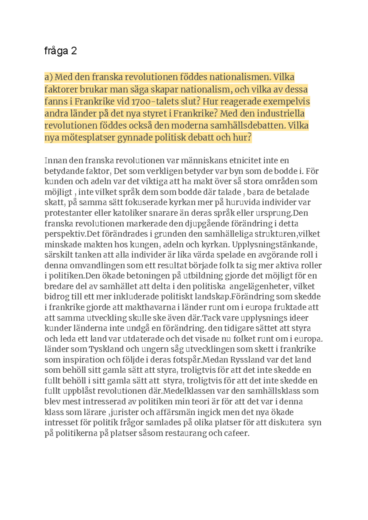 Histora 1b - franska revolutionen - fråga 2 a) Med den franska ...