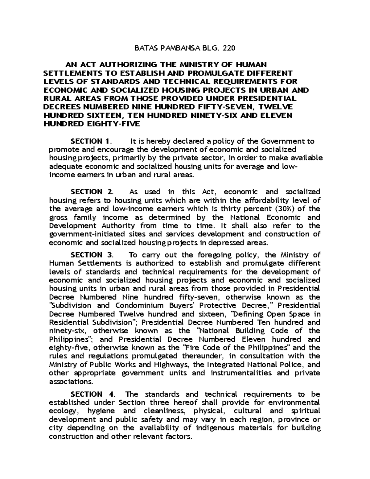 BP220: Standards and Technical Requirements for Economic Housing ...