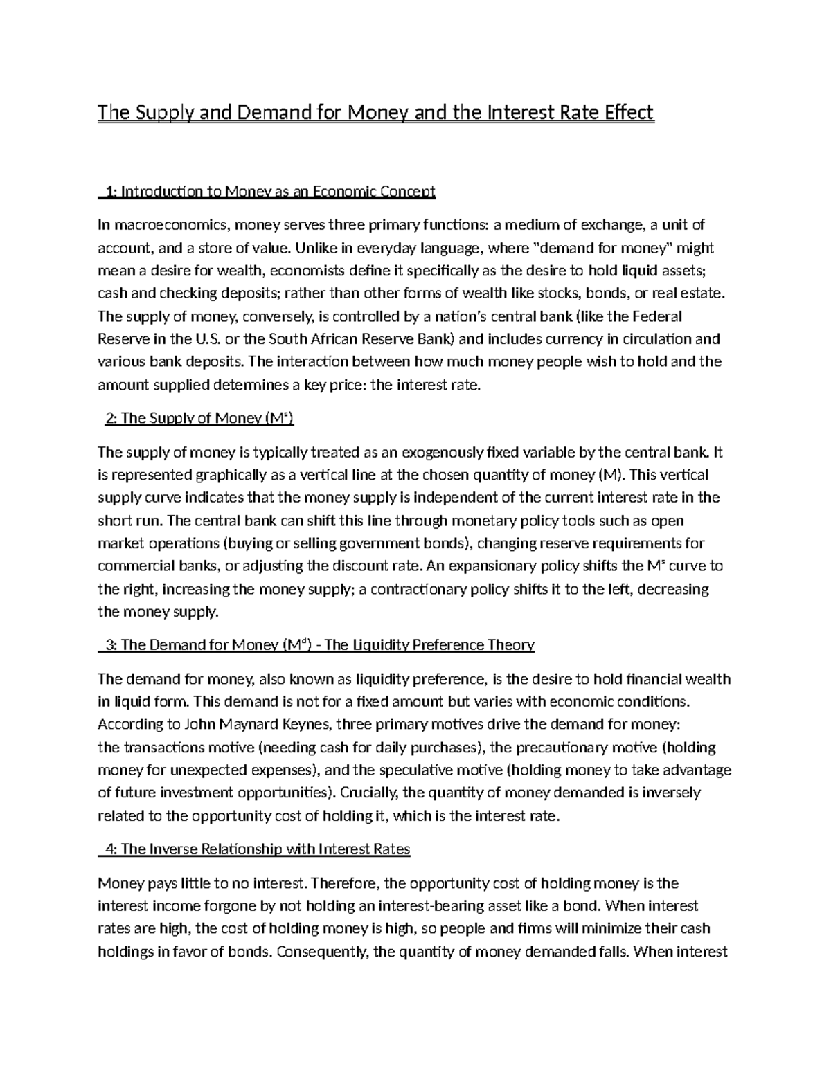 ECON 101: Supply & Demand for Money and Interest Rate Effects - Studocu