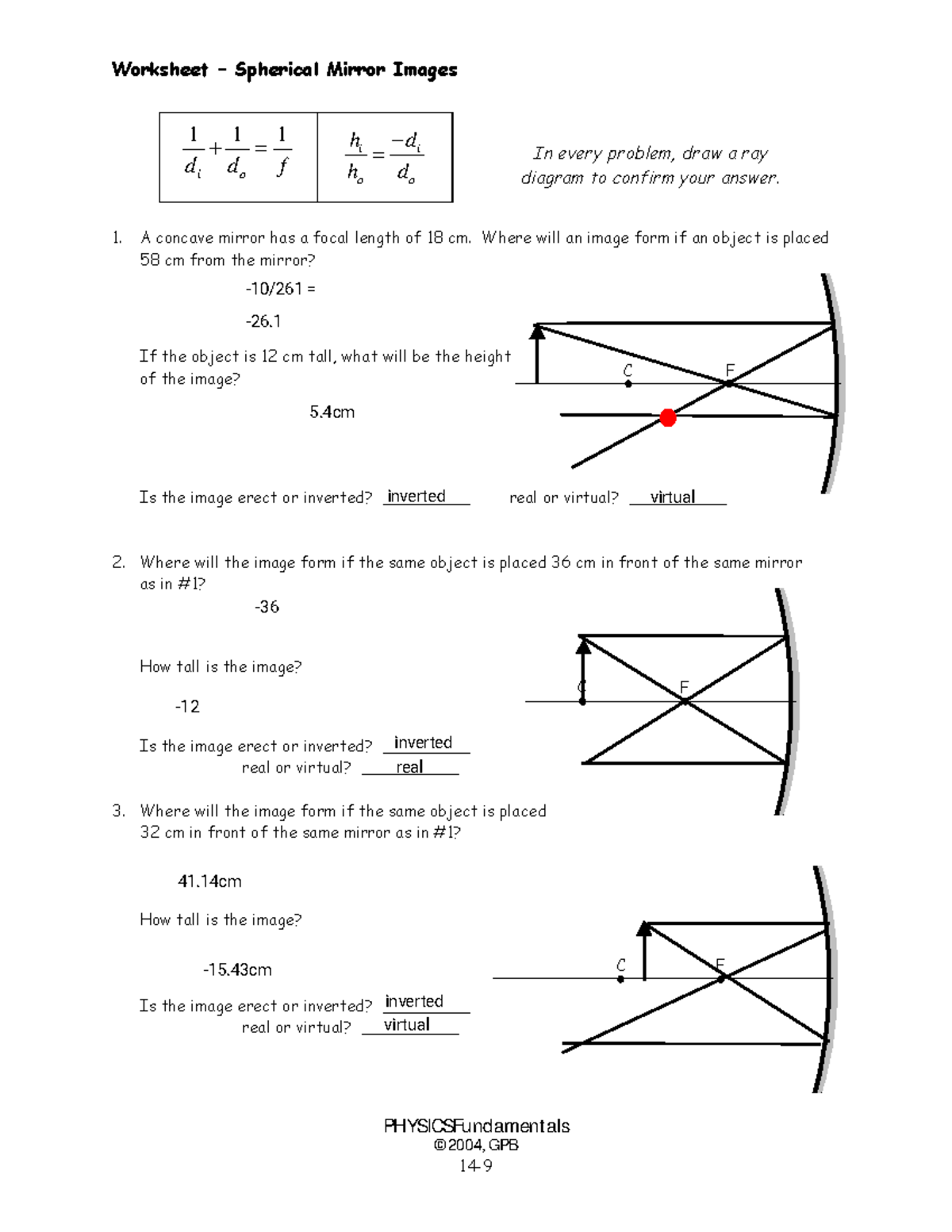 PHYSICS 14-09 - Worksheet on Spherical Mirror Images Analysis - Studocu