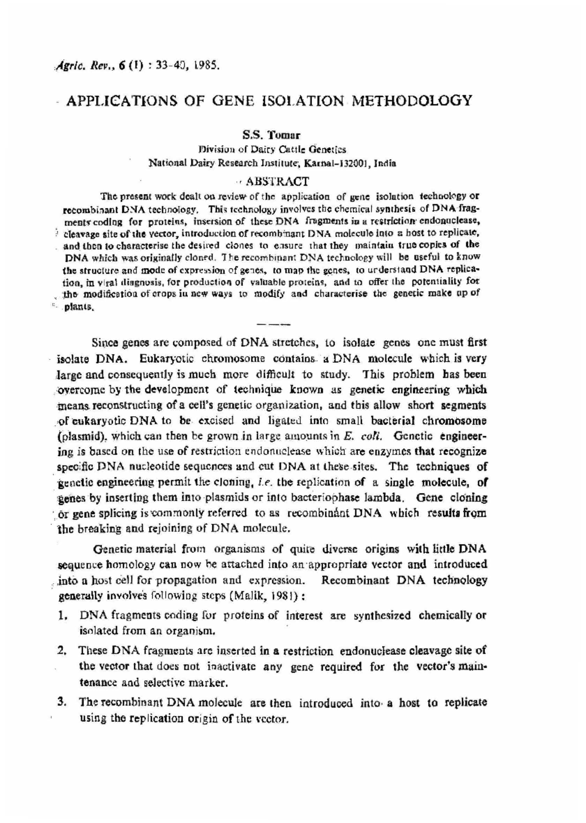 Applications of Gene Isolation Methodology in Genetic Engineering ...