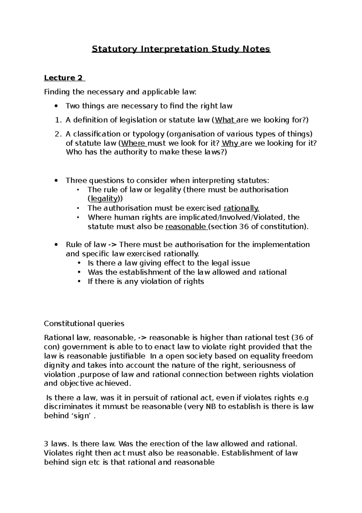 Statutory Interpretation Notes - Statutory Interpretation Study Notes ...