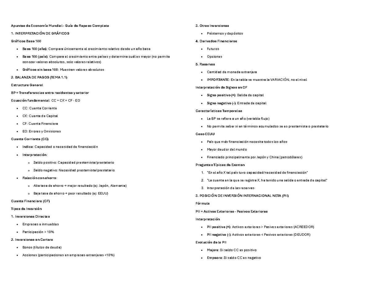Apuntes de Economía Mundial - Guía de Repaso para Examen Final - Studocu