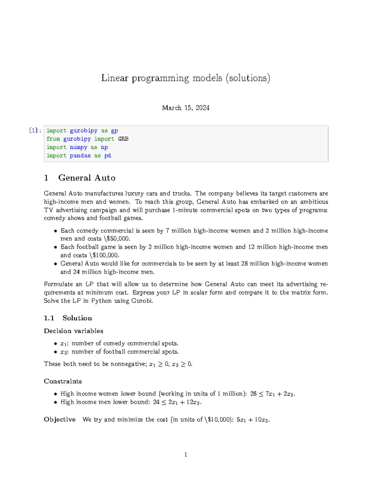 Linear Programming Models (Solutions) - LP Applications and Python ...