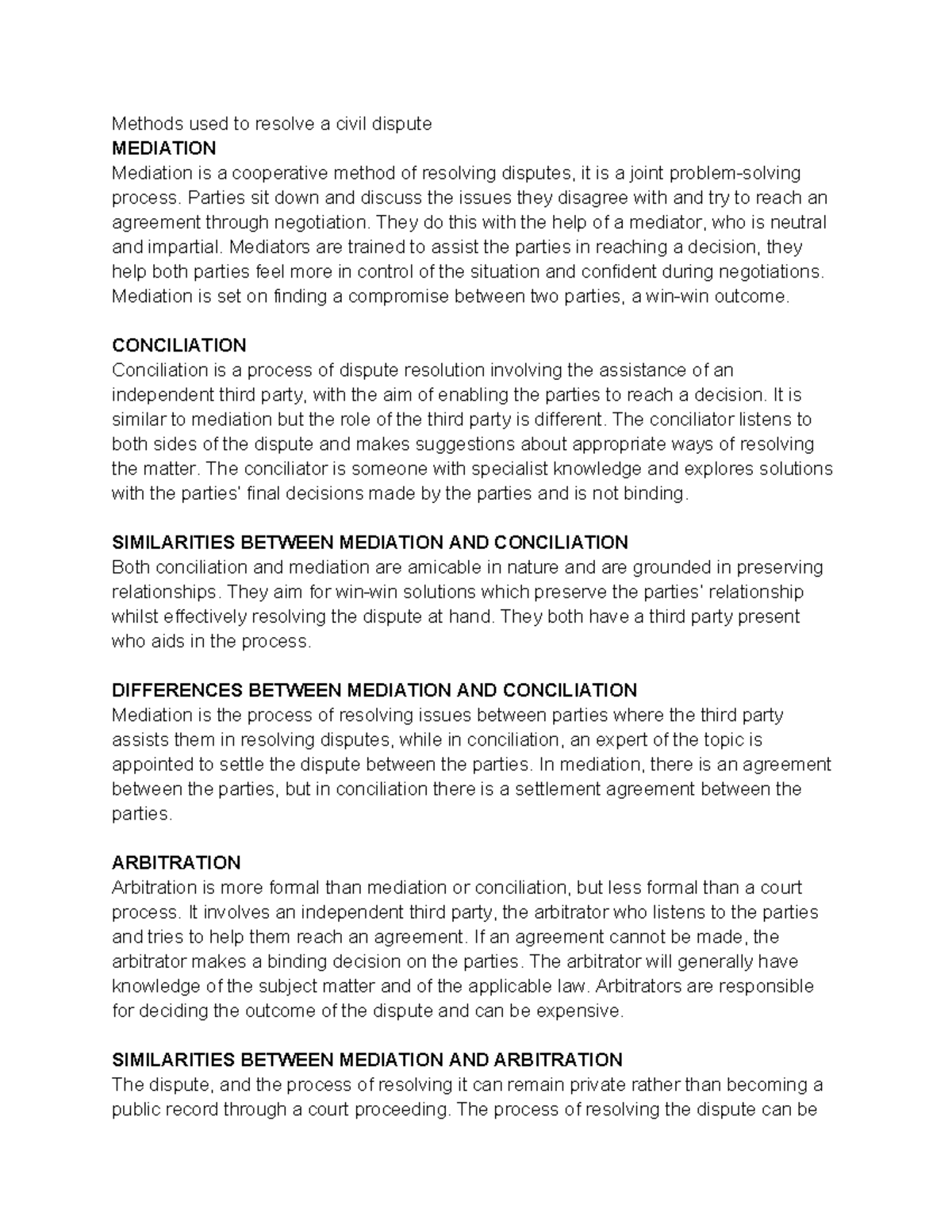 Legal Studies Unit 2 AOS 2: Dispute Resolution Methods Explained - Studocu