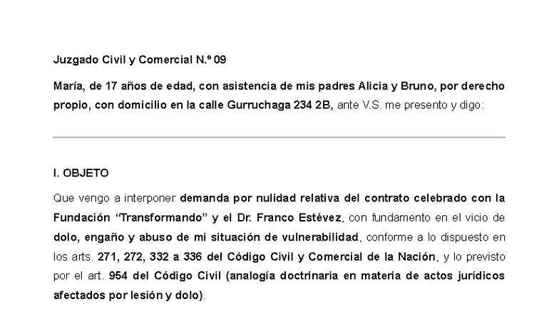Trabajo Práctico 4 Parte II: Nulidad de Contrato por Dolo - Derecho ...