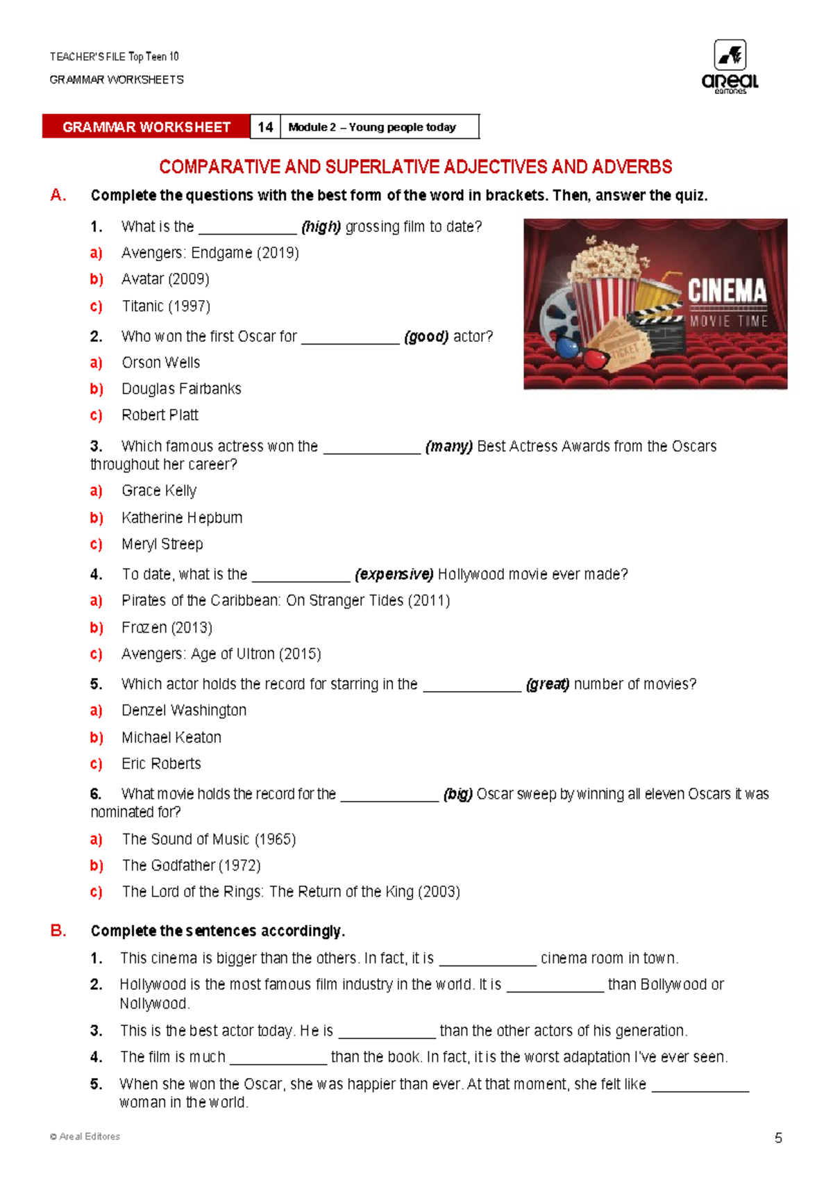 Comparative & Superlative Adjectives and Adverbs Quiz - TEEN 10 - Studocu