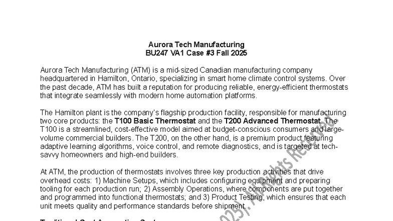 BU247 VA1 Case Study: Implementing ABC at Aurora Tech Manufacturing ...