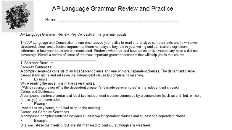 AP Language Grammar Review: Key Concepts for Success - Studocu