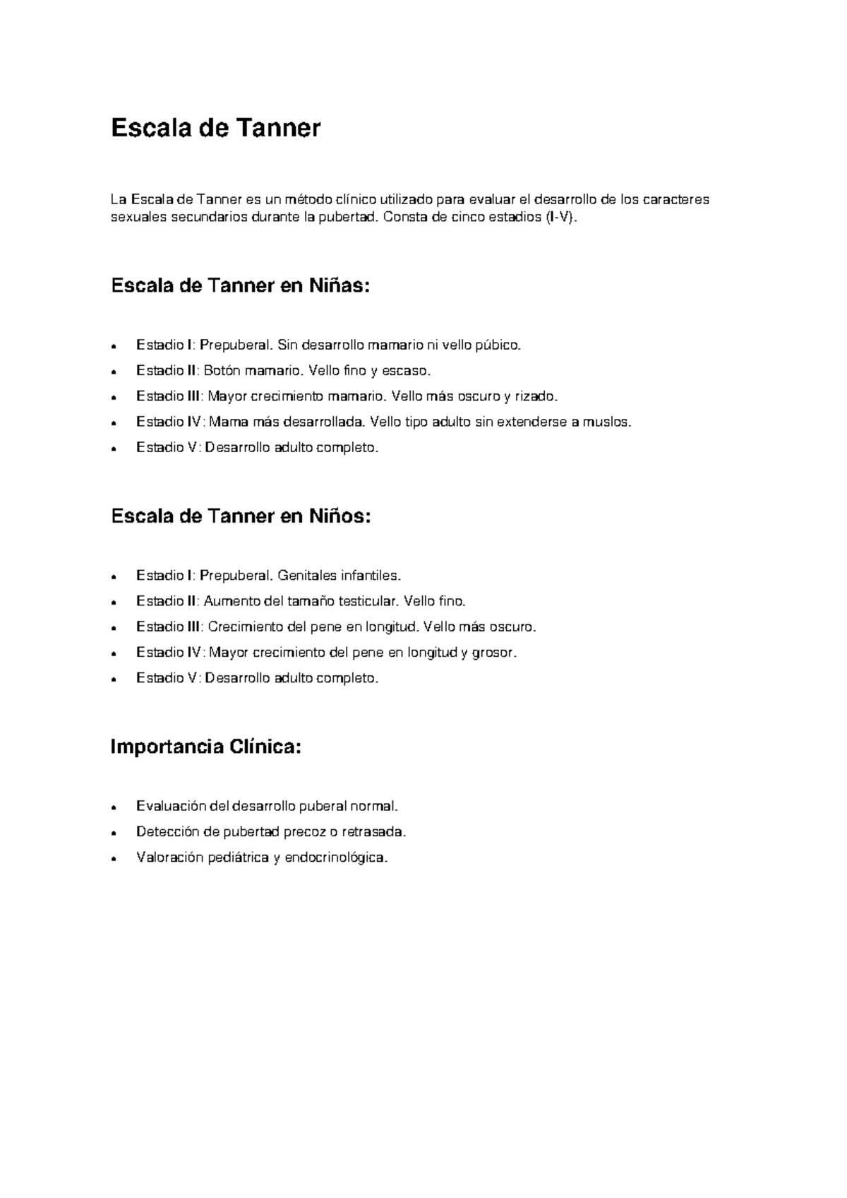 Escala de Tanner: Evaluación del Desarrollo Sexual en Pubertad - Studocu