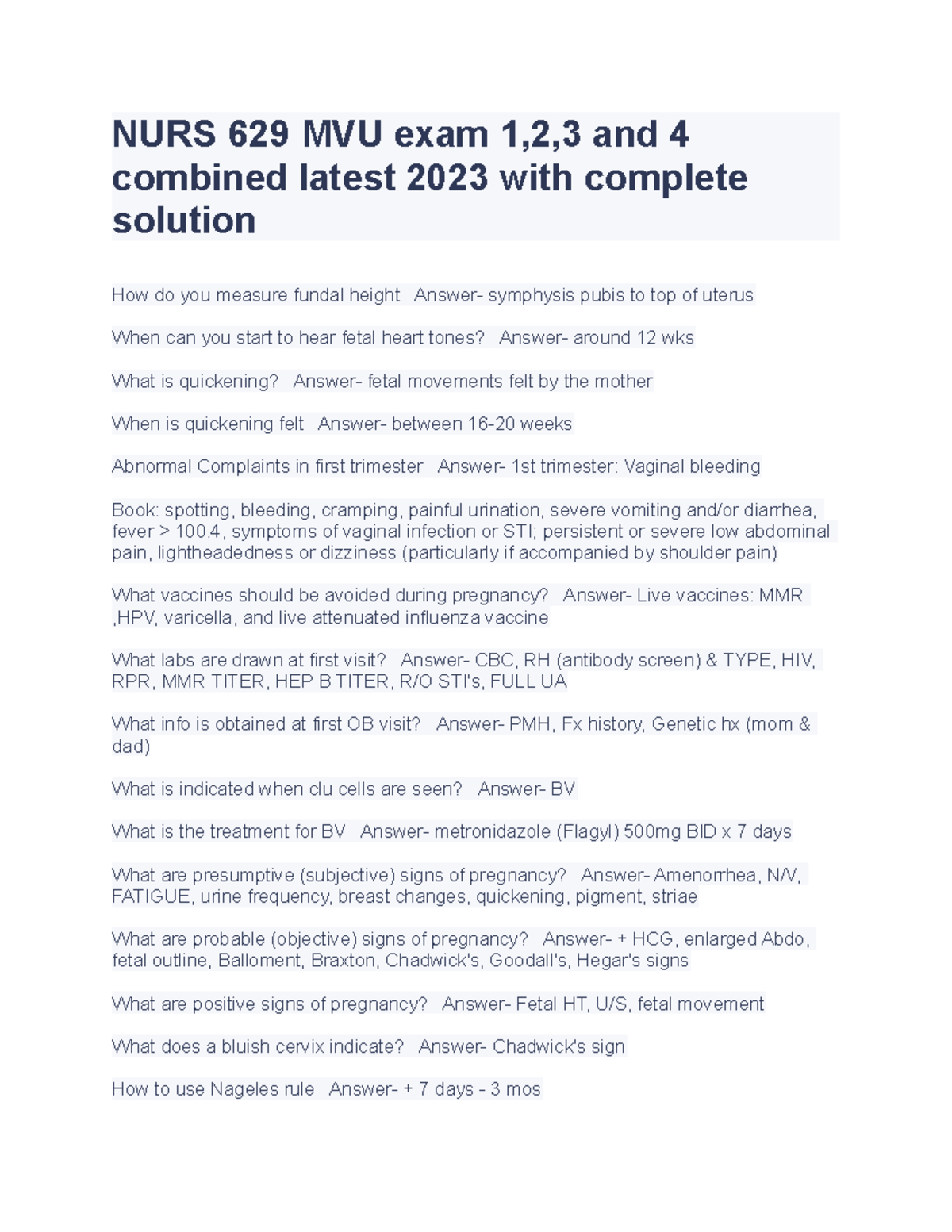 NURS 629 MVU Exam 1 Comprehensive Study Guide for 2023 - Studocu