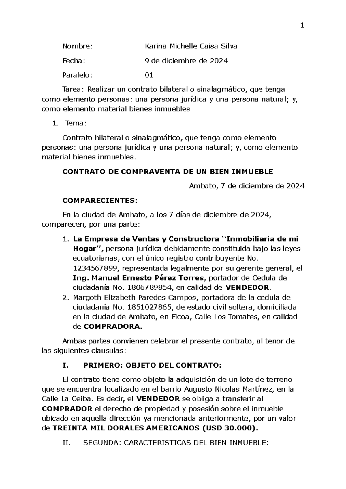 Contrato Bilateral de Compraventa: Persona Natural y Jurídica - Studocu