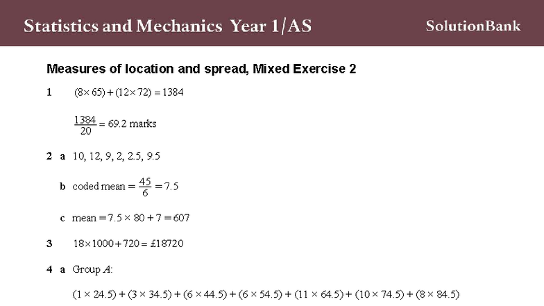 Alevelsb SM1 Mixed Exercise 2: Measures of Location & Spread - Studocu