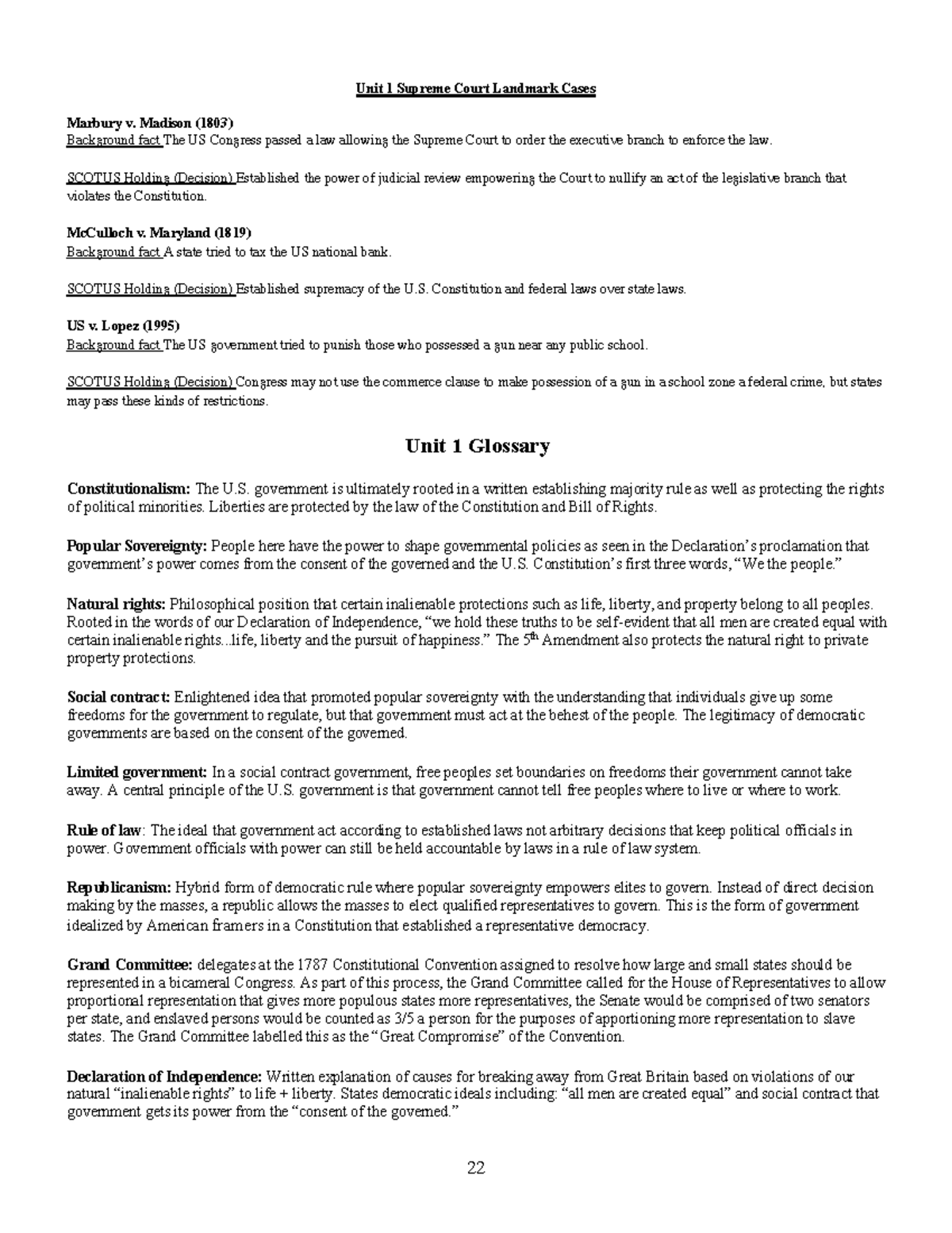 AP U.S. Gov Unit 1: Landmark Supreme Court Cases and Concepts - Studocu
