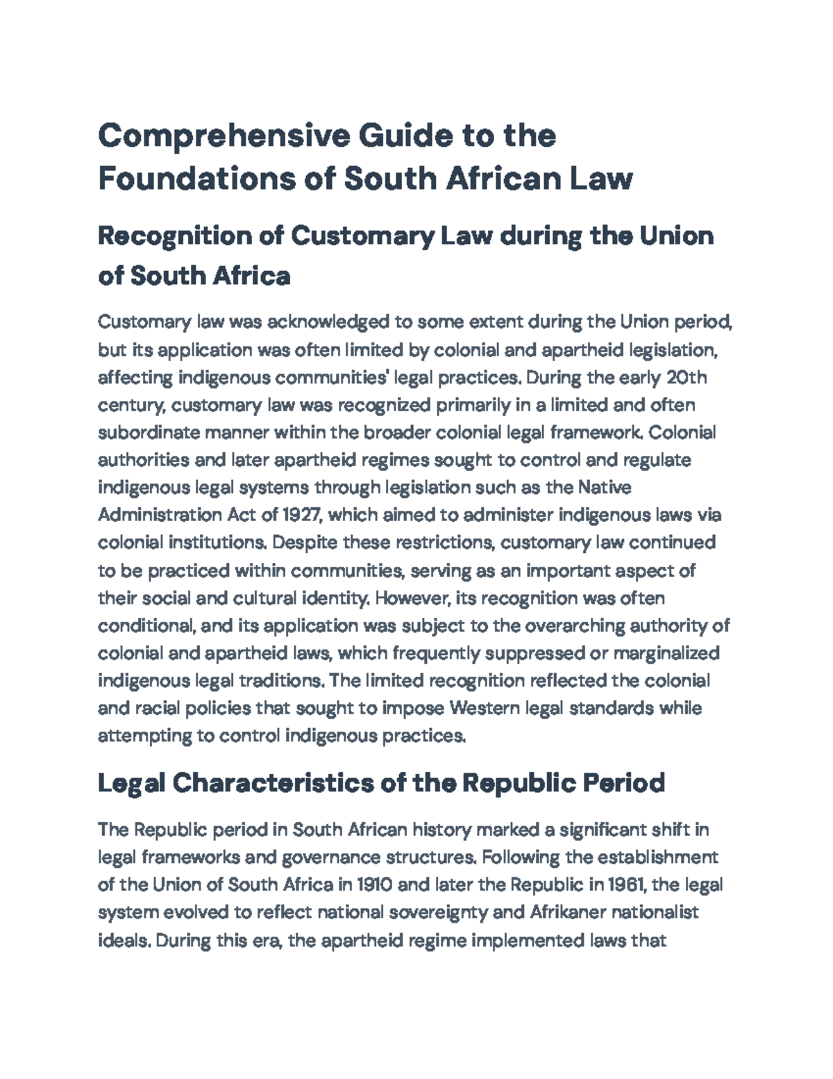 Comprehensive Overview of South African Law: Historical Context ...