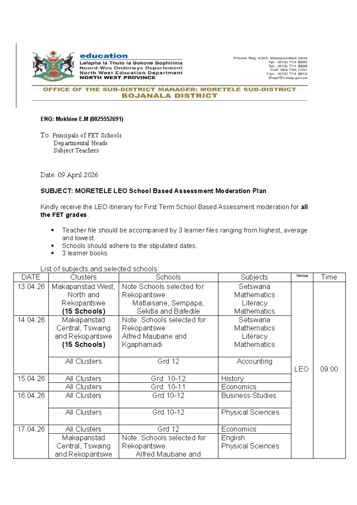 SBA Moderation Plan for FET Grades - Term 1 2026 - Studocu