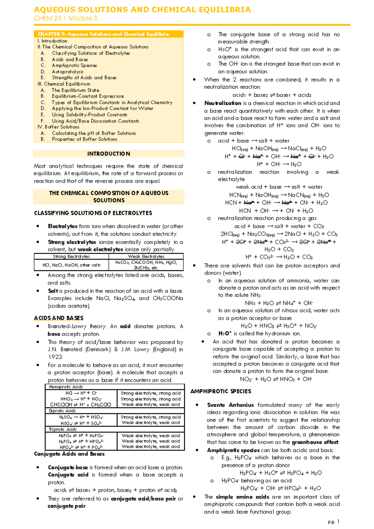 Module 3: Aqueous Solutions & Chemical Equilibria Overview - Studocu