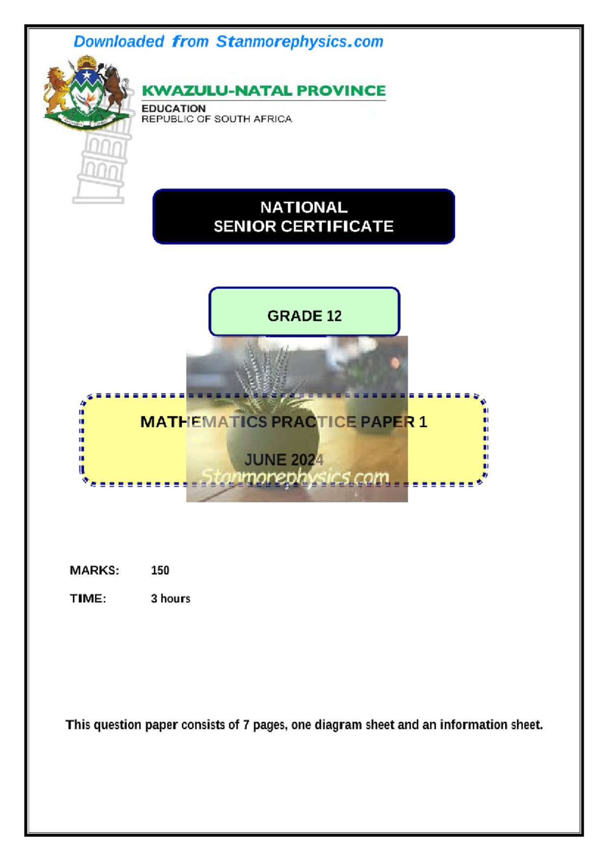 KZN Maths Gr 12 June 2024 Practice Paper 1 & Memo - Studocu