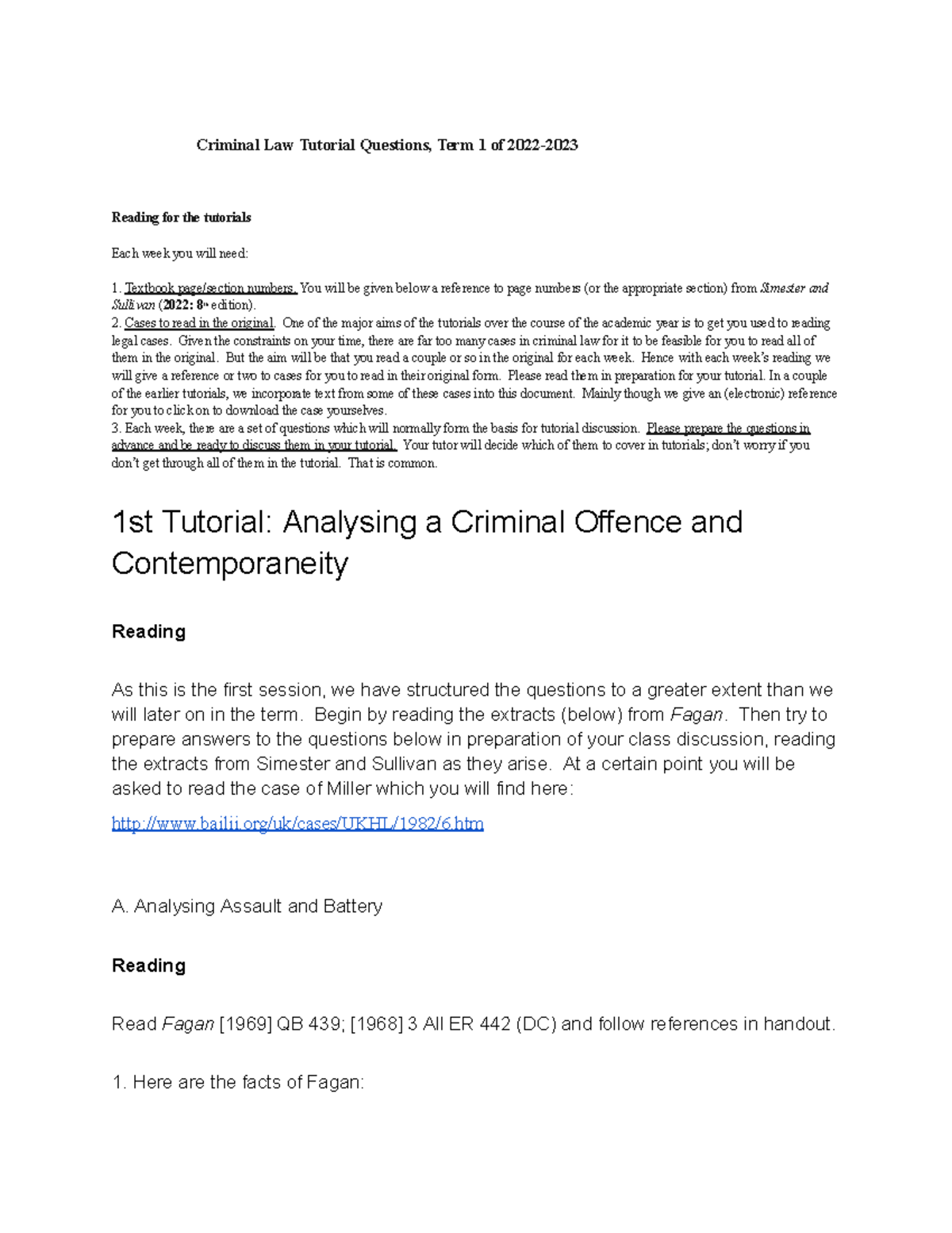 Criminal Law Tutorial Notes (CLL101): Semester 1, Term 1 2022 - Studocu