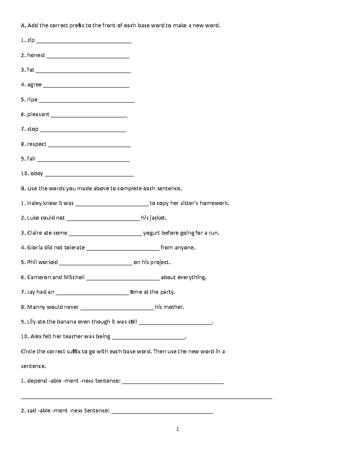 Prefixes and Suffixes Practice Worksheet (ENG101) - Studocu