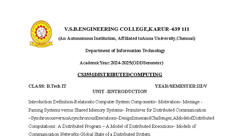 CS3551 DISTRIBUTED COMPUTING UNIT I 2 MARKS Q&A - Studocu