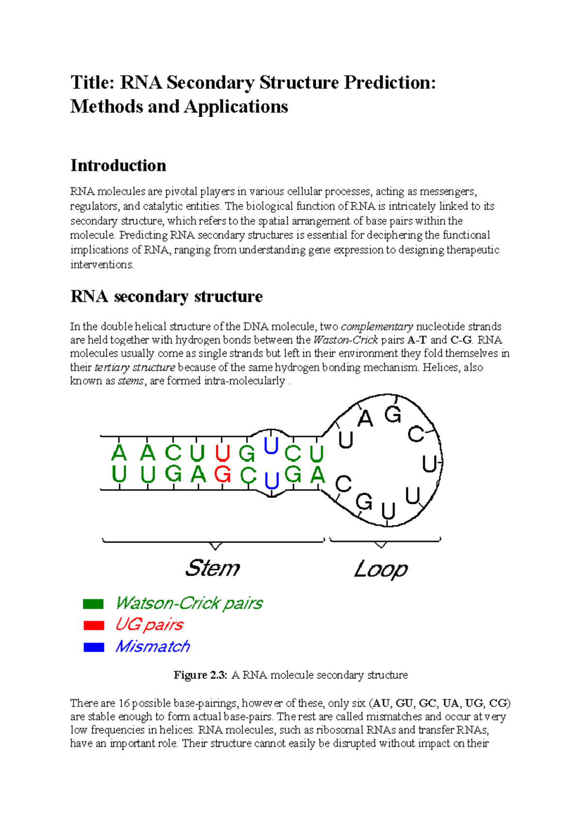 RNA Secondary Structure Prediction: Methods & Applications Overview ...