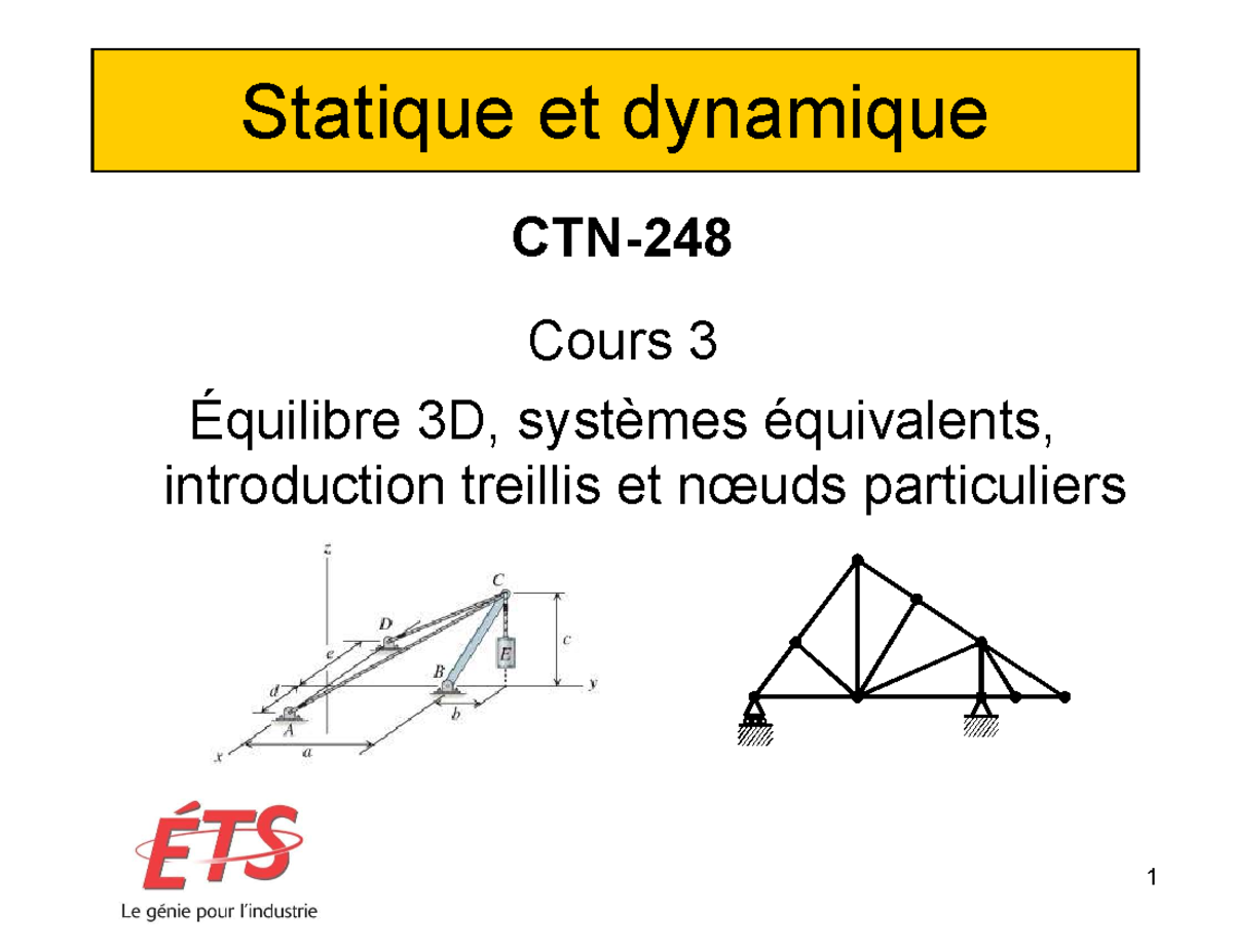 Équilibre 3D et Systèmes Équivalents - Cours 3 Statique et Dynamique - Studocu