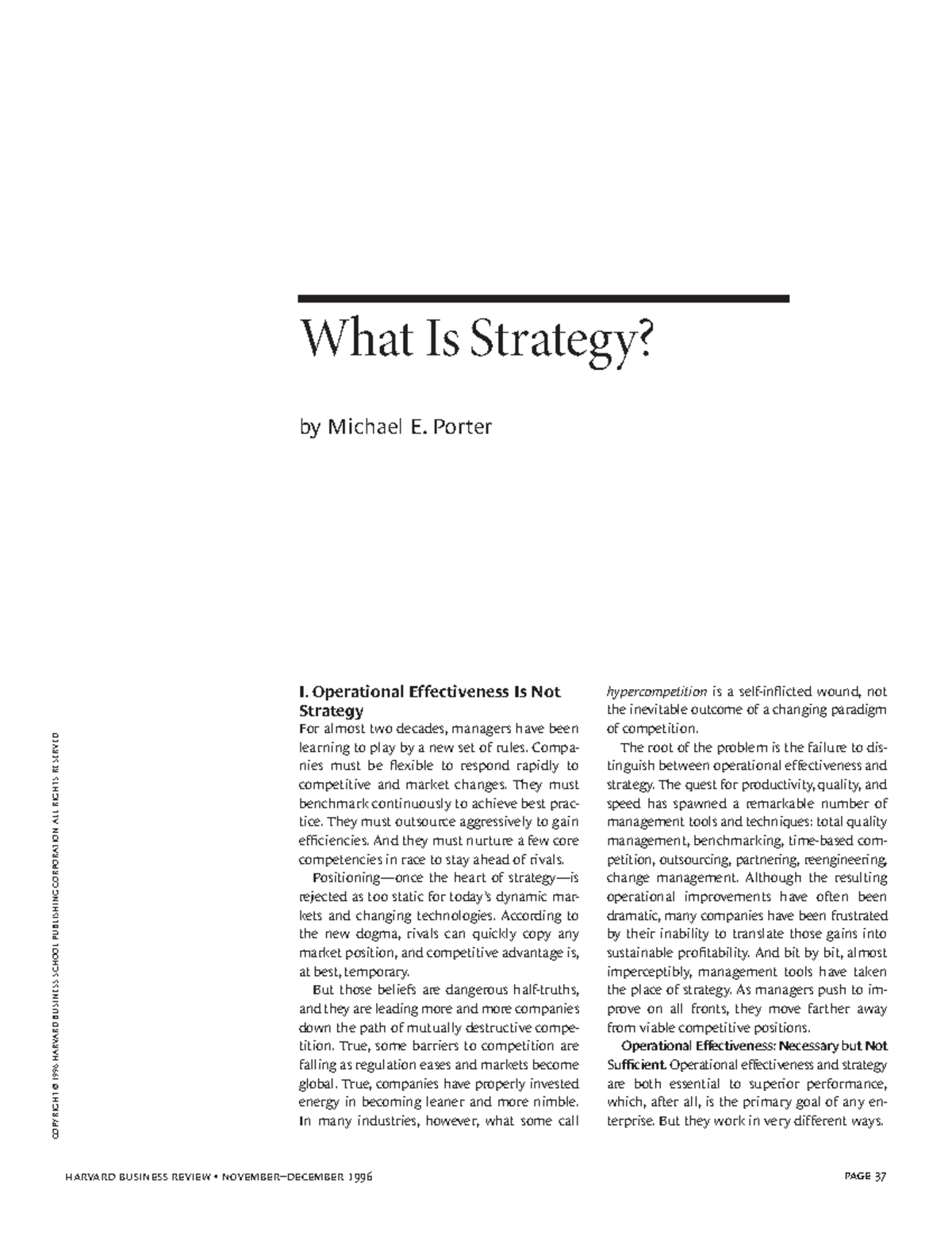 Porter 1996: Understanding the Essence of Strategy - Studocu
