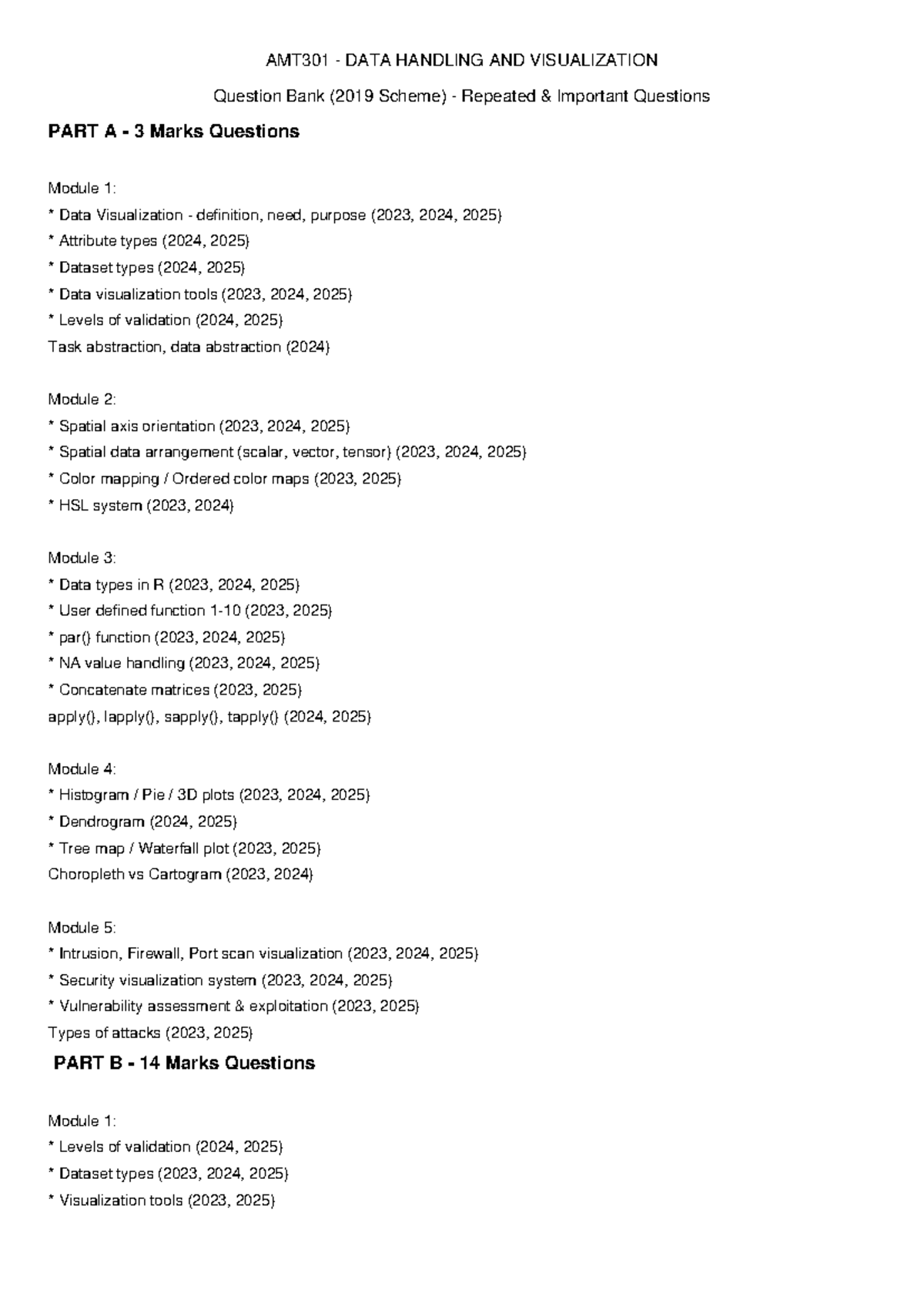 AMT301 DATA HANDLING & VISUALIZATION Repeated Q Bank (2019 Scheme ...
