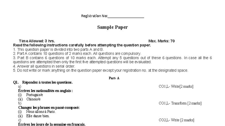 French Sample Paper - Registration No:__________________ - Studocu