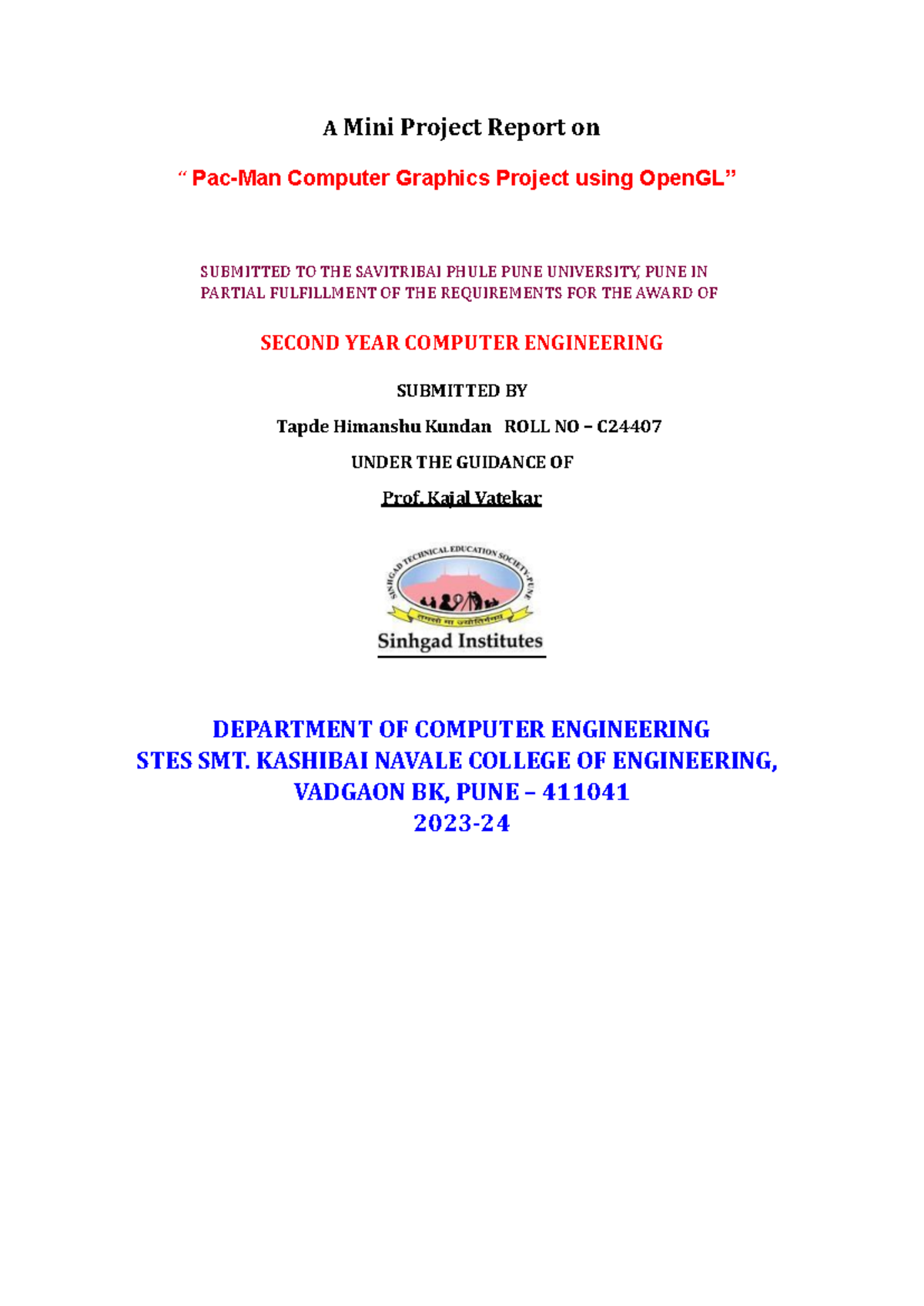 CG Mini Project Report: OpenGL PacMan Game Development - Studocu