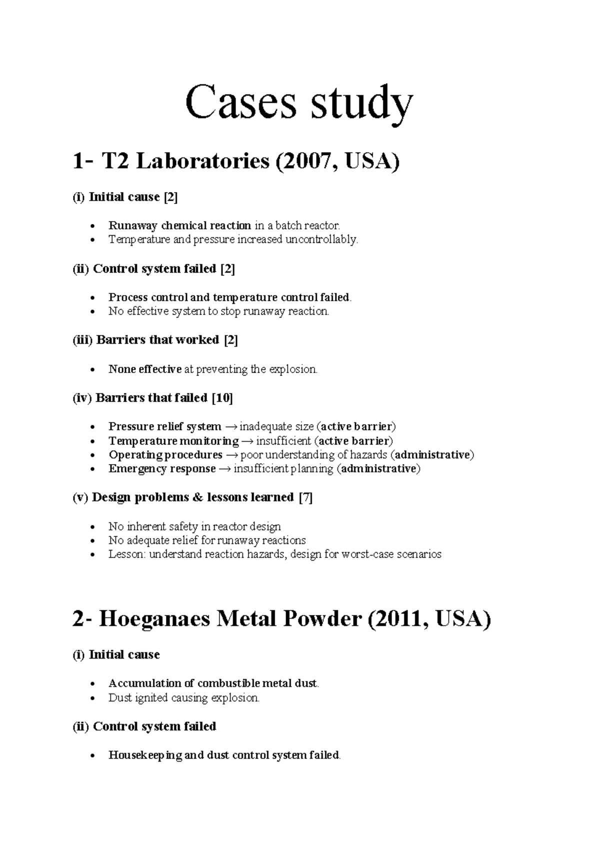 Case Studies on Chemical Process Failures and Lessons Learned - Studocu