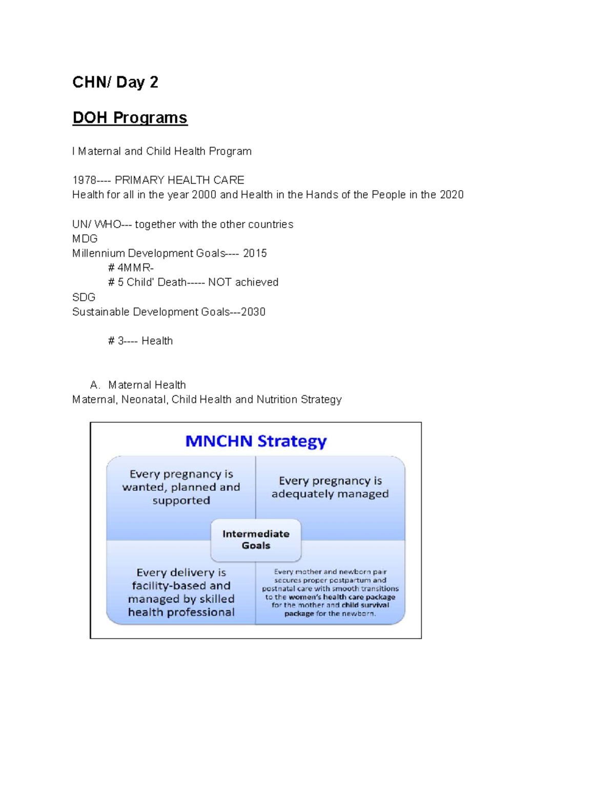 CHN PHC Day 2 - Maternal and Child Health Programs Overview - Studocu