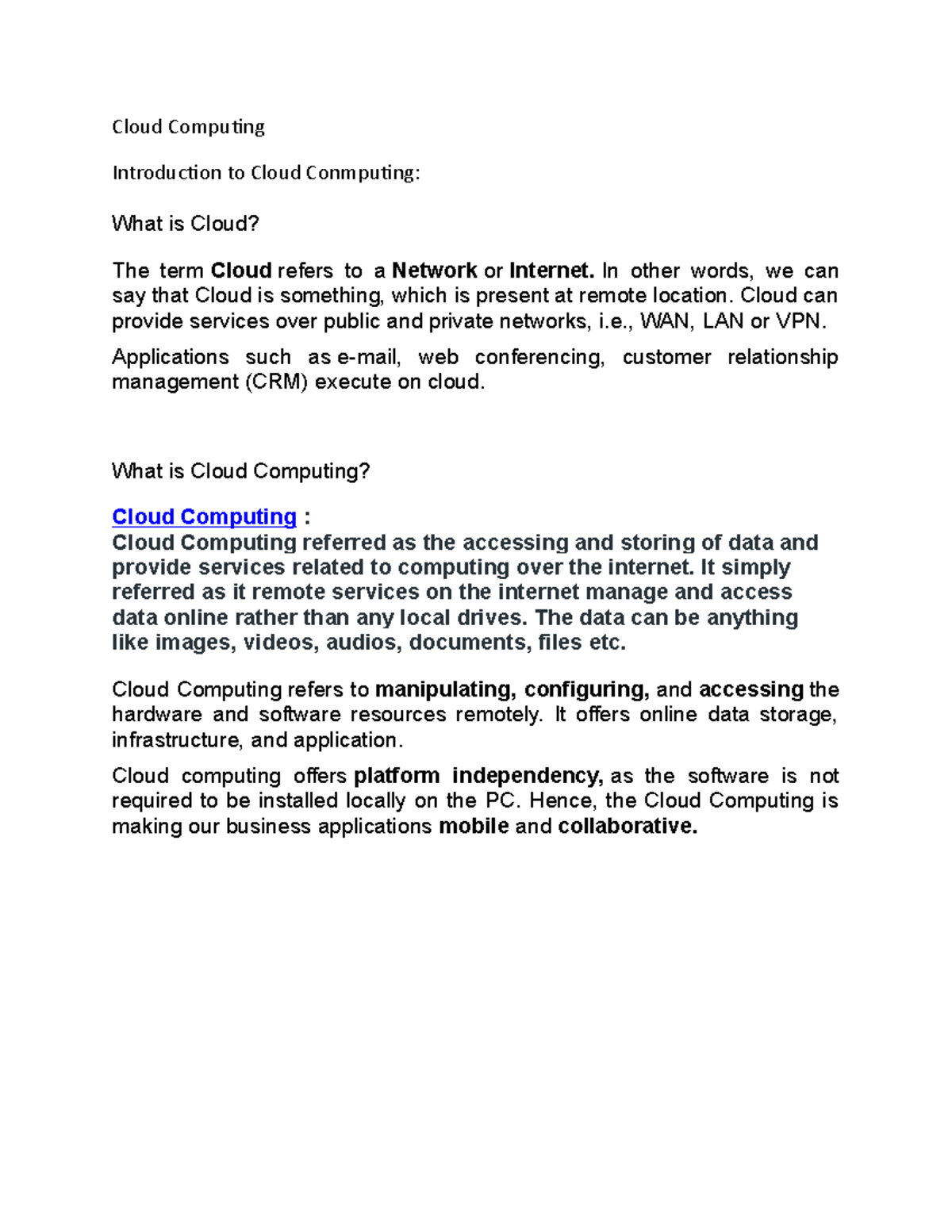 Cloud Computing word file (Autosaved) - Cloud Computing Introduction to Cloud Conmputing: What ...