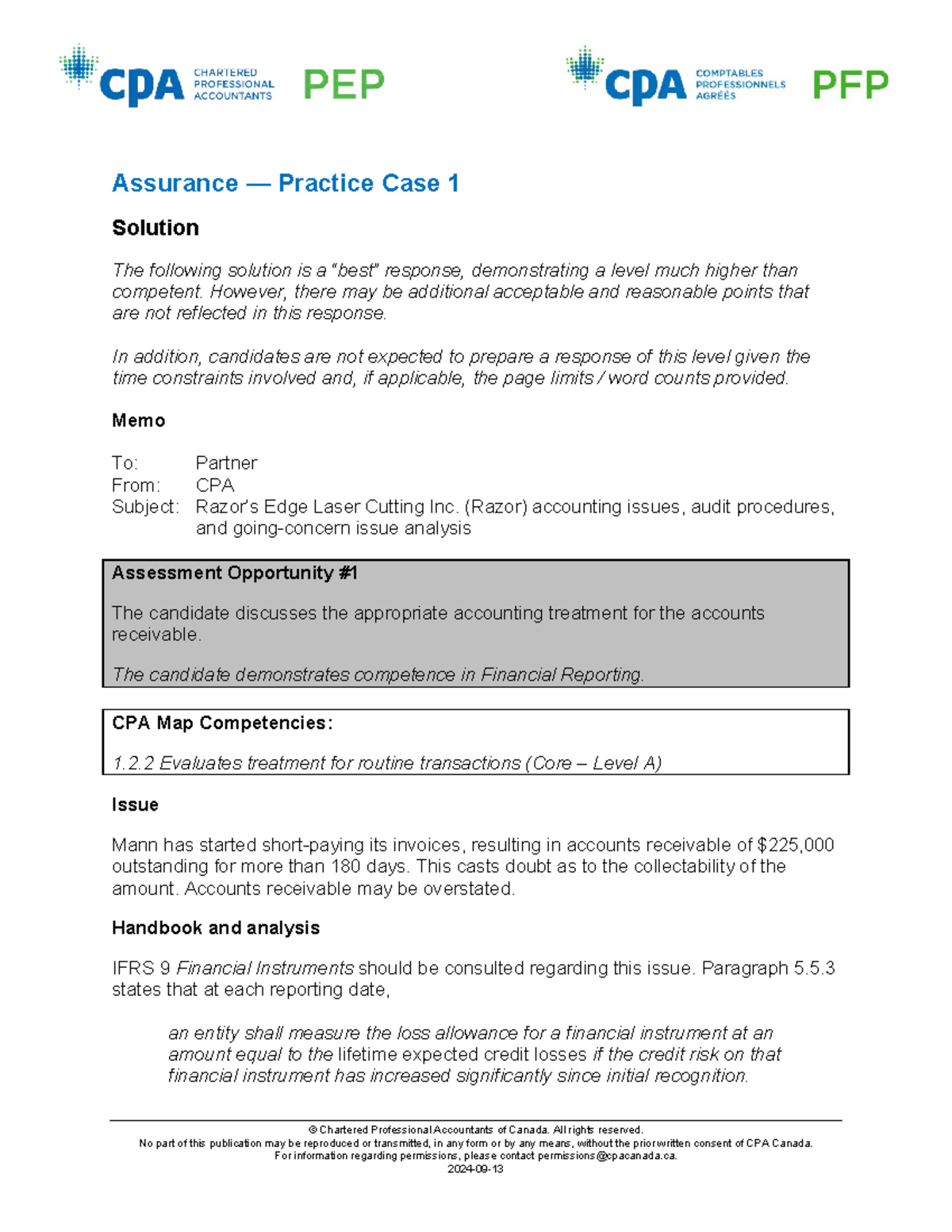 Assurance Practice Case 1: Detailed Analysis & Solutions for CPA PC01 ...